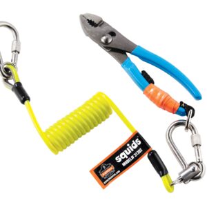 Ergodyne Squids 3130S Coiled Cable Tool Lanyard with Dual Stainless Steel Carabiners, 2 Pounds