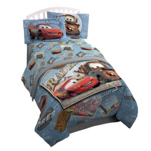 jay franco disney pixar tune up 3 piece twin sheet set, blue-cars