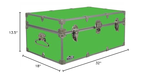 C&N Footlockers - Full-Size Happy Camper Trunk - #1 Summer Camp Trunk - Made in the USA - Steel Footlocker with Lid Stay - 32 x 18 x 13.5 Inches (Lime Green)