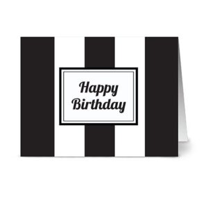 modern wide stripe 'happy birthday' jet.black - 24 cards - blank cards w/grey envelopes included