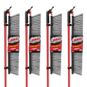 libman commercial 879 rough surface push broom, 64" length, 24" width, black/red/grey (pack of 4)