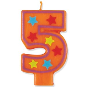 unique number 5 star birthday candle, 3.5"", orange