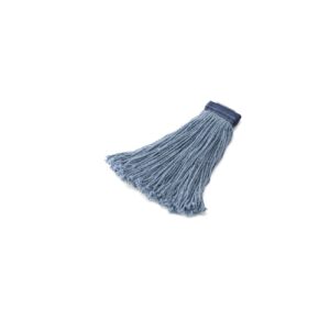 rubbermaid commercial products premium 8-ply cut-end blend mop, 24-ounce, 5-inch blue headband, heavy duty wet mop for floor cleaning office/school/stadium/bathroom, pack of 12