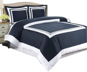 navy and white hotel 4pc king/cal-king comforter set 100% cotton 300 thread count