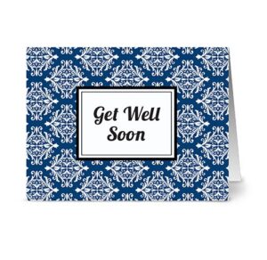 note card cafe get well greeting card set with envelopes | 24 pack | blank inside, glossy finish | modern royal damask 'get well soon' navy | bulk set for greeting cards, occasions, birthdays