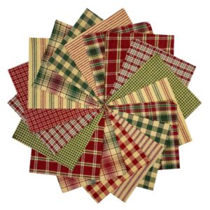 40 rustic christmas charm pack, 6 inch precut cotton homespun fabric squares by jcs