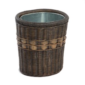 the basket lady oval wicker waste basket, 11.5 in w x 9.5 ind x 12 in h, antique walnut brown