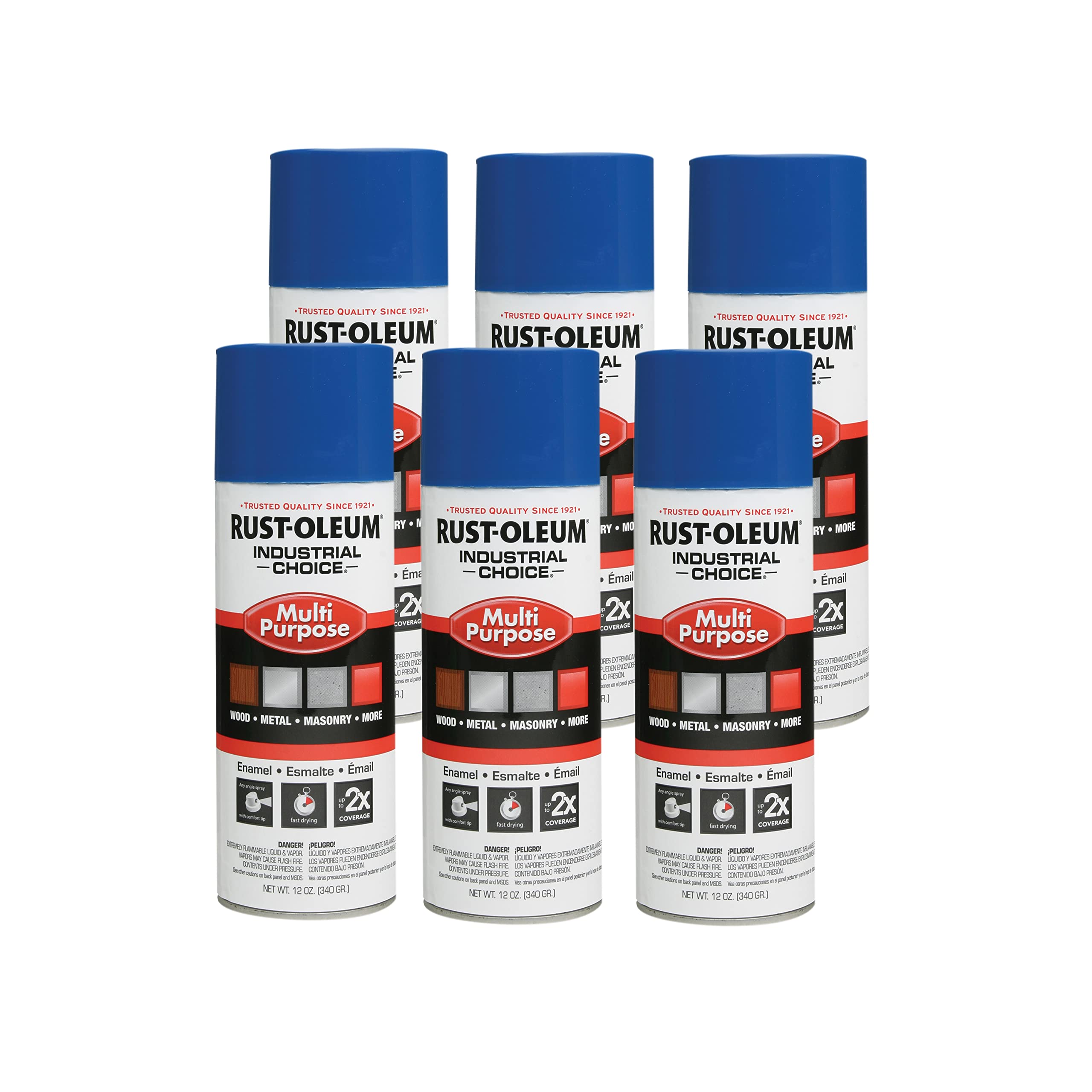 Rust-Oleum 1626830-6PK Industrial Choice 1600 System Multi-Purpose Spray Paint, 12 oz, True Blue, 6 Pack