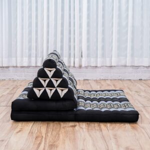 Leewadee Comfortable Japanese Floor Mattress - Thai Floor Bed with Triangle Cushion - Futon Mattress - XL Extra Wide Thai Massage Mat, 67 x 31 inches, Blue, Kapok Filling