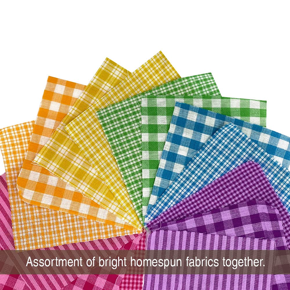 40 Bright Charm Pack, 5 inch Precut Cotton Homespun Fabric Squares by JCS