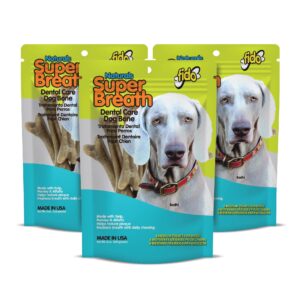 fido super breath dental care bones for dogs - 8 treats per pack (3 pack) - dog dental treats for medium dogs (made in usa) - dog dental chews help reduce plaque, tartar buildup, and freshens breath