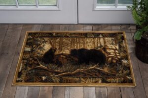 fern bear novelty lodge pattern beige rectangle area rug, 8' x 10'