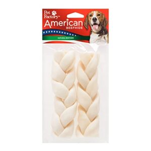 pet factory american beefhide 6" braided sticks dog chew treats - natural flavor, 2 count/1 pack