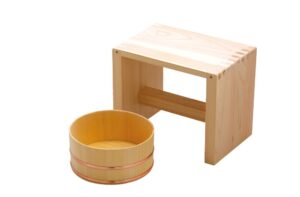 yamako half body bath & hot bath goods, natural, tub: approx. diameter 7.1 x height 3.4 inches (18 x 8.6 cm), bath chair: approx. 10.2 x 6.7 x 8.3 inches (26 x 17 x