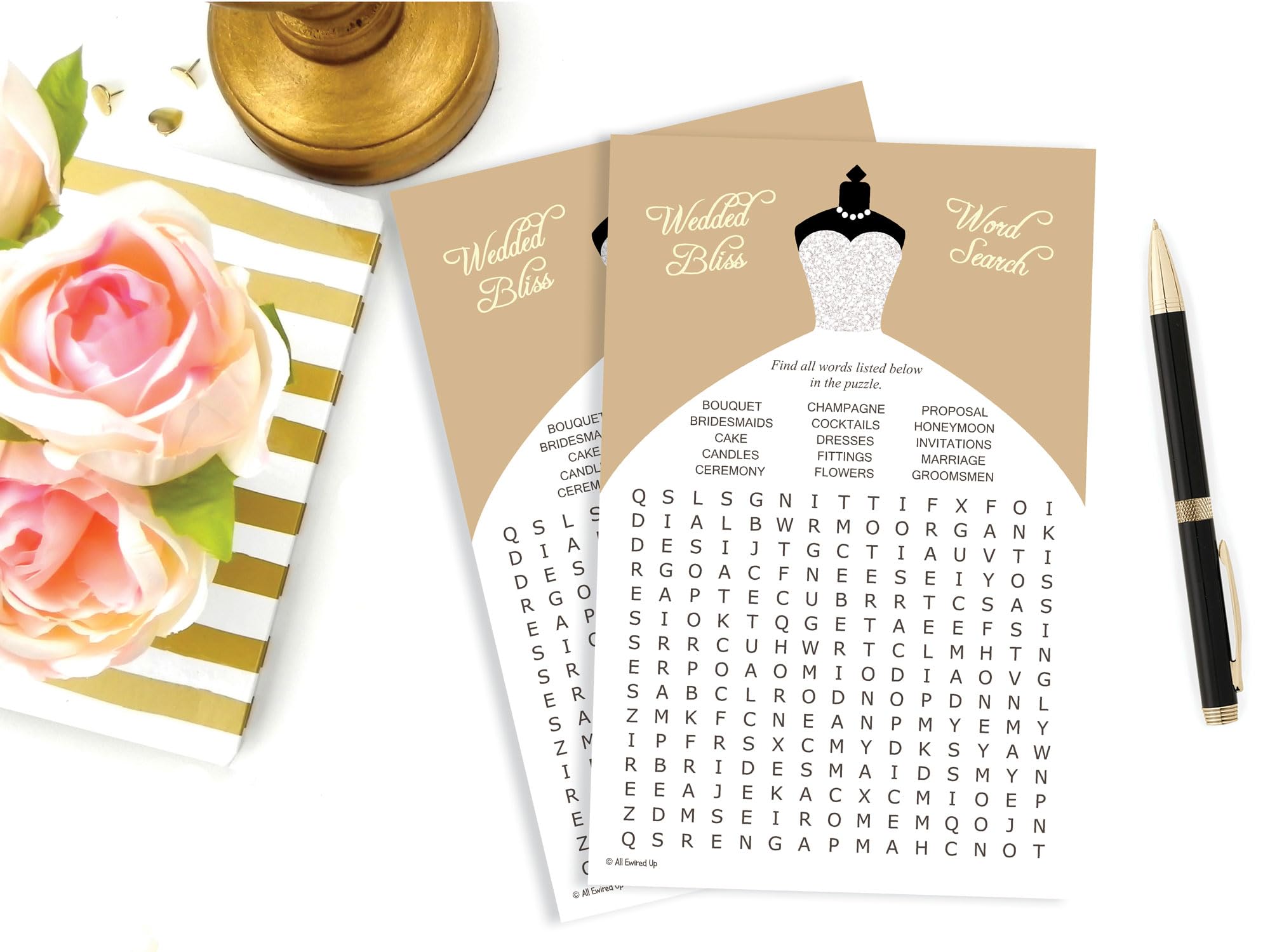 All Ewired Up Wedding Word Find/Search Game - Bridal Shower - Champagne Silver Wedding Dress (50-Sheets)