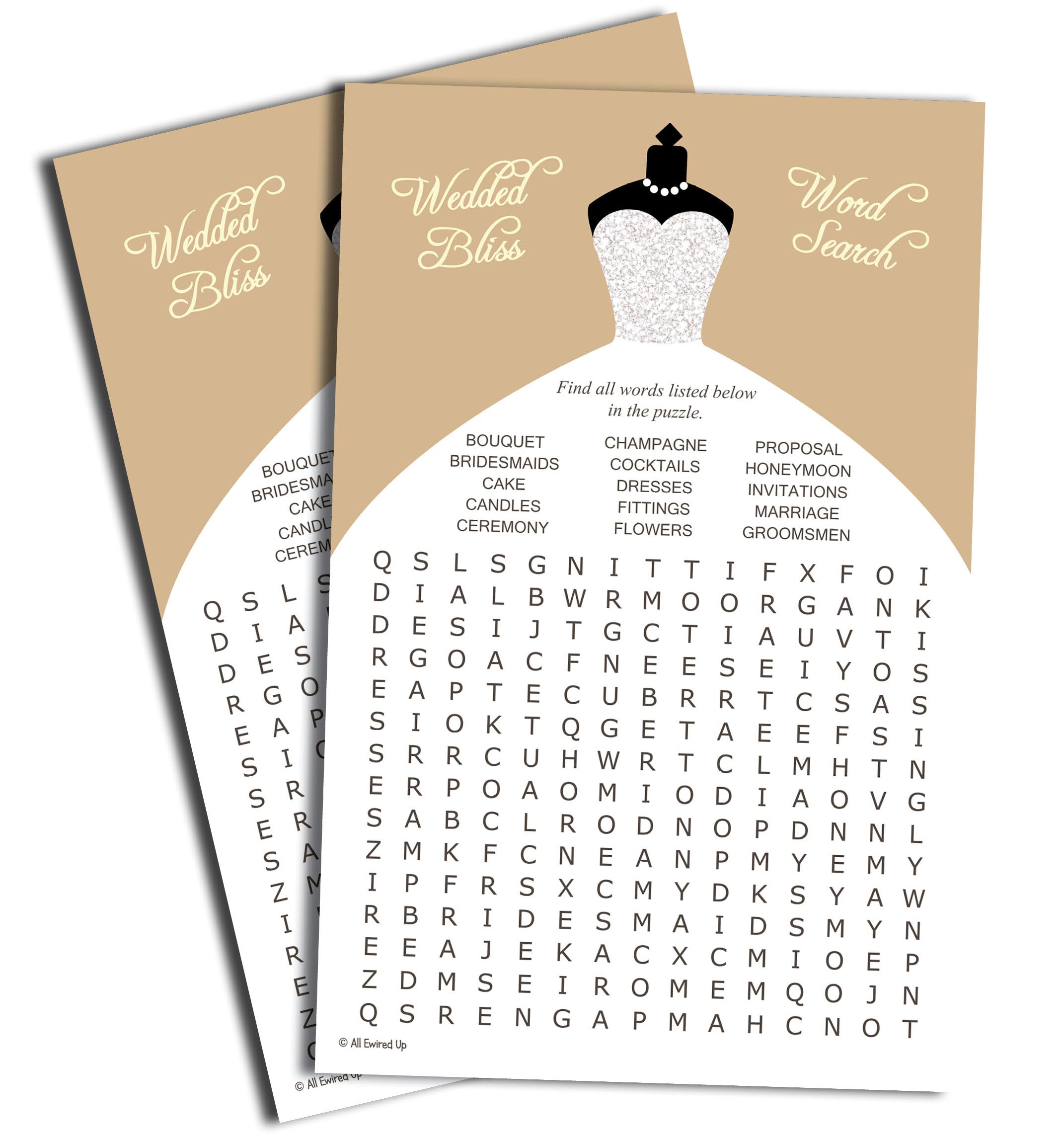 All Ewired Up Wedding Word Find/Search Game - Bridal Shower - Champagne Silver Wedding Dress (50-Sheets)