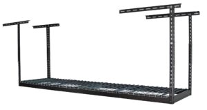 monsterrax overhead garage storage rack 2x8, ceiling mounted shelving, adjustable hanging organizer, heavy duty steel, 350 pound capacity, color: hammertone, adjusts 12-21" from ceiling