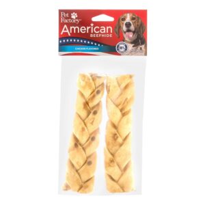 pet factory american beefhide 6" braided sticks dog chew treats - chicken flavor, 2 count/1 pack