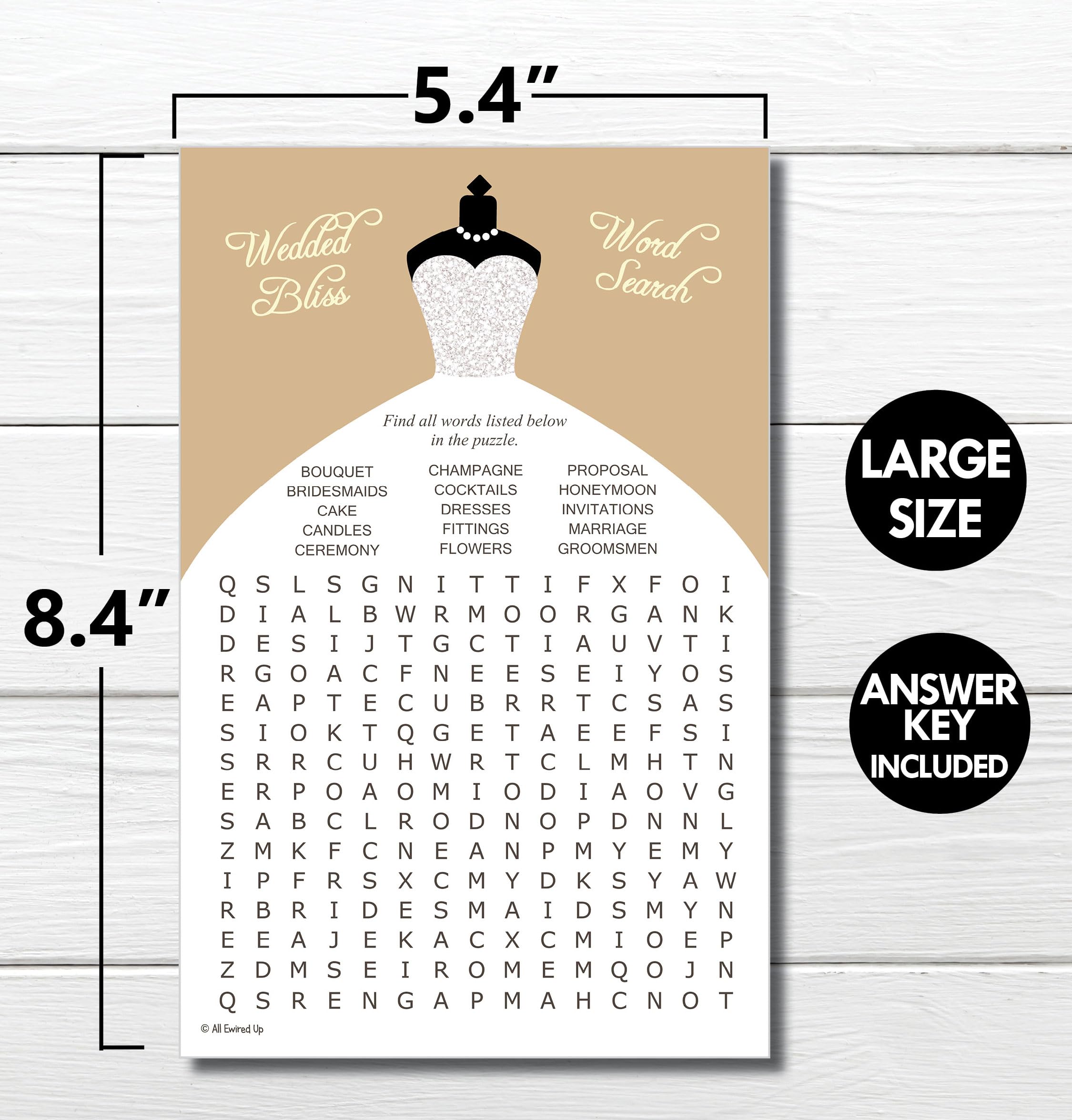 All Ewired Up Wedding Word Find/Search Game - Bridal Shower - Champagne Silver Wedding Dress (50-Sheets)