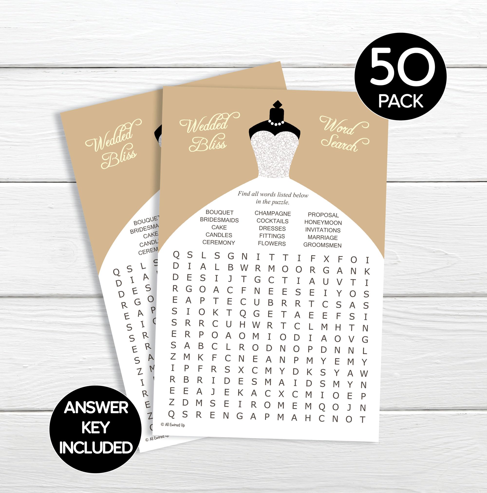 All Ewired Up Wedding Word Find/Search Game - Bridal Shower - Champagne Silver Wedding Dress (50-Sheets)