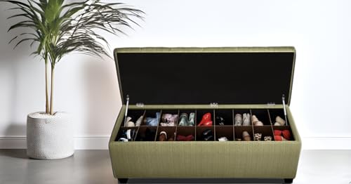 The Sole Secret Diamond Tufted Shoe Ottoman Storage Bench for Bedroom or Entryway, Adjustable Wooden Inserts, Stores up to 36 Pairs, Easy-Open Hinged Lid, Large, Candice Ivy