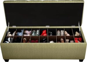 the sole secret diamond tufted shoe ottoman storage bench for bedroom or entryway, adjustable wooden inserts, stores up to 36 pairs, easy-open hinged lid, large, candice ivy