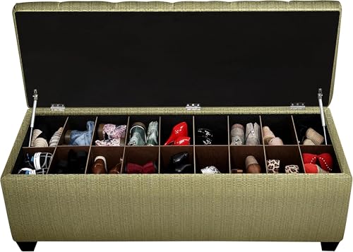 The Sole Secret Diamond Tufted Shoe Ottoman Storage Bench for Bedroom or Entryway, Adjustable Wooden Inserts, Stores up to 36 Pairs, Easy-Open Hinged Lid, Large, Candice Ivy