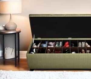 The Sole Secret Diamond Tufted Shoe Ottoman Storage Bench for Bedroom or Entryway, Adjustable Wooden Inserts, Stores up to 36 Pairs, Easy-Open Hinged Lid, Large, Candice Ivy