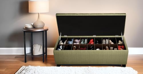 The Sole Secret Diamond Tufted Shoe Ottoman Storage Bench for Bedroom or Entryway, Adjustable Wooden Inserts, Stores up to 36 Pairs, Easy-Open Hinged Lid, Large, Candice Ivy