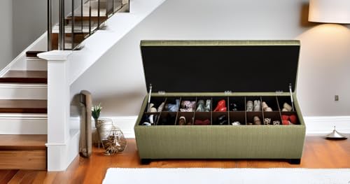 The Sole Secret Diamond Tufted Shoe Ottoman Storage Bench for Bedroom or Entryway, Adjustable Wooden Inserts, Stores up to 36 Pairs, Easy-Open Hinged Lid, Large, Candice Ivy