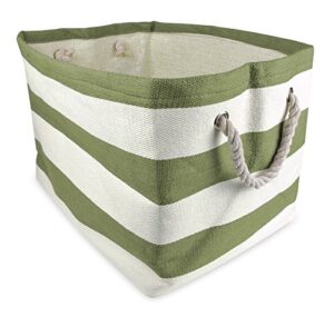 dii durable woven striped storage bin collapsible with soft rope handles reinforced with metal grommets, large, 17x12x12", olive green