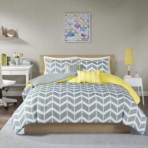 intelligent design id12-234 nadia duvet cover king/cal king size - yellow , chevron duvet cover set – 5 piece – ultra soft microfiber light weight bed comforter covers