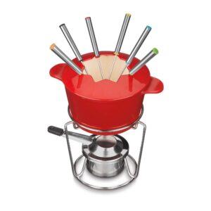 cuisinart 13-piece cast iron fondue set, red