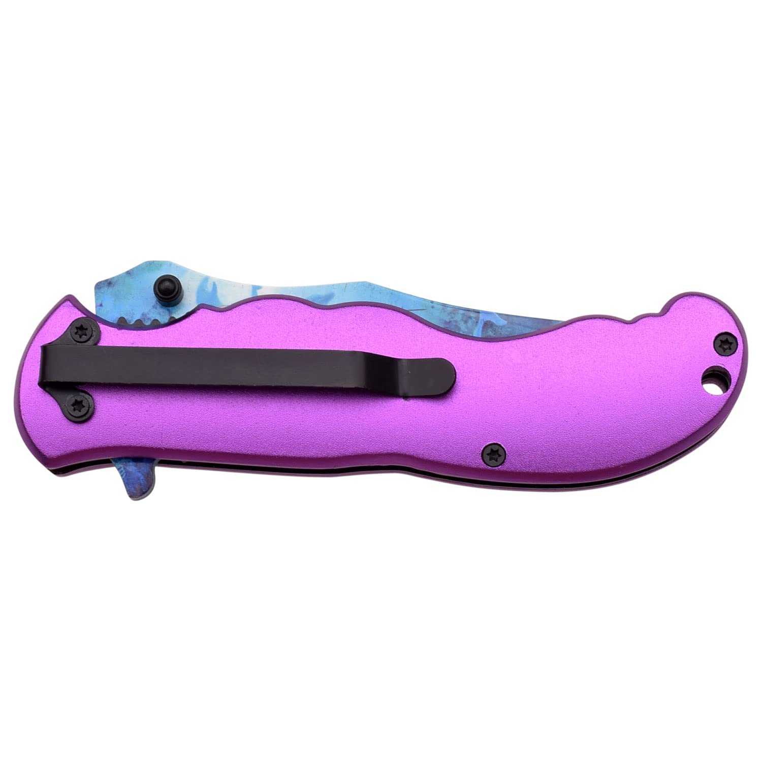 Masters Collection – Spring Assisted Open Folding Pocket Knife – Stainless Steel Blade w/Ocean Graphic, Purple Aluminum Handle w/Silver Mermaid, Pocket Clip, EDC, Collectible – MC-A013PE