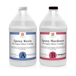 epoxy resin crystal clear 1 gallon kit | 1:1 resin and hardener for super gloss coating | for bars, outdoor table top, countertop, art | safe for use on wood, metal, stone, plastic, marine sealer