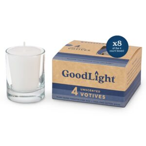 goodlight paraffin-free votive candles, vegan palm wax, clean-burning and all-natural votive white candles | 15-hour burn time (32 unscented votive candles)