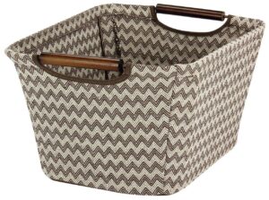 household essentials 660-1 small tapered fabric storage bin with wood handles | brown chevron