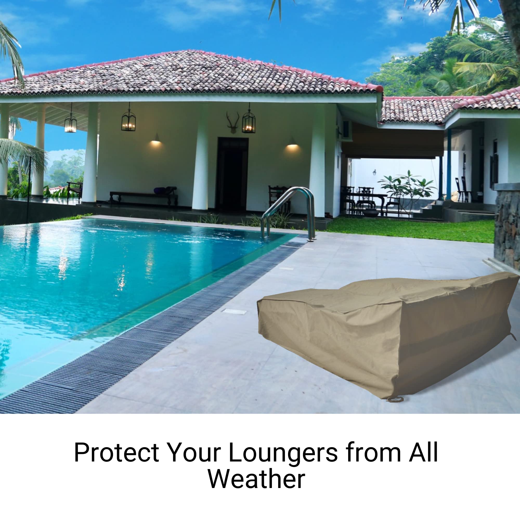 Formosa Covers | Chaise Cover for 4-8 Stacked Loungers, Premium Tight Weave, Anti UV, Superior Water Resistance, Adjustable Peel and Secure Fasteners - Taupe