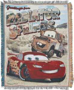 disney-pixar's cars, "greetings from radiator springs" woven tapestry throw blanket, 48" x 60", multi color