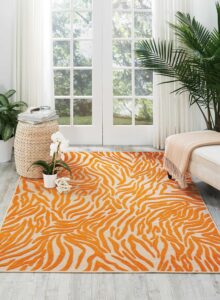 nourison aloha indoor/outdoor orange 3'6" x 5'6" area -rug, tropical, botanical, easy -cleaning, non shedding, bed room, living room, dining room, deck, backyard, patio (3x5)