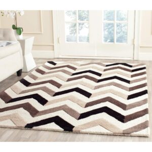 safavieh cambridge collection area rug - 8' x 10', ivory & black, handmade chevron wool, ideal for high traffic areas in living room, bedroom (cam580c)