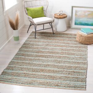 safavieh cape cod collection accent rug - 4' x 6', aqua, handmade flat weave jute, ideal for high traffic areas in entryway, living room, bedroom (cap851d)