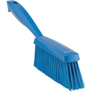 vikan 45873 bench cleaning brush, polypropylene/polyester soft bristle dustpan brush & sweeper with handle, 14-inch, blue