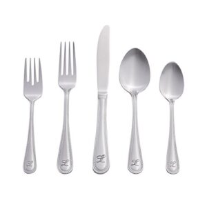 riverridge monogrammed beaded flatware set - l - 46-piece silverware with custom letter stamp, 18/0 stainless steel utensils set for daily use & special occasions - dishwasher safe, versatile design