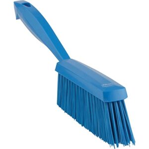 vikan 45893 bench cleaning brush, polypropylene/polyester medium bristle dustpan brush & sweeper, 14 inch, blue