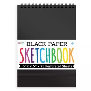 ooly diy cover small sketchbook, 5 x 7.5 inches, black paper sketchbook, drawing book for kids, adults, students, and artists, great drawing pad for gel pens, white pencils, ooly paints, and more