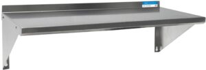 bk resources stainless steel wall shelf, 16"x 32", 18 gauge t-430 steel, nsf commercial kitchen food service use, 1.5" backsplash, angle supports, bkwse-1632