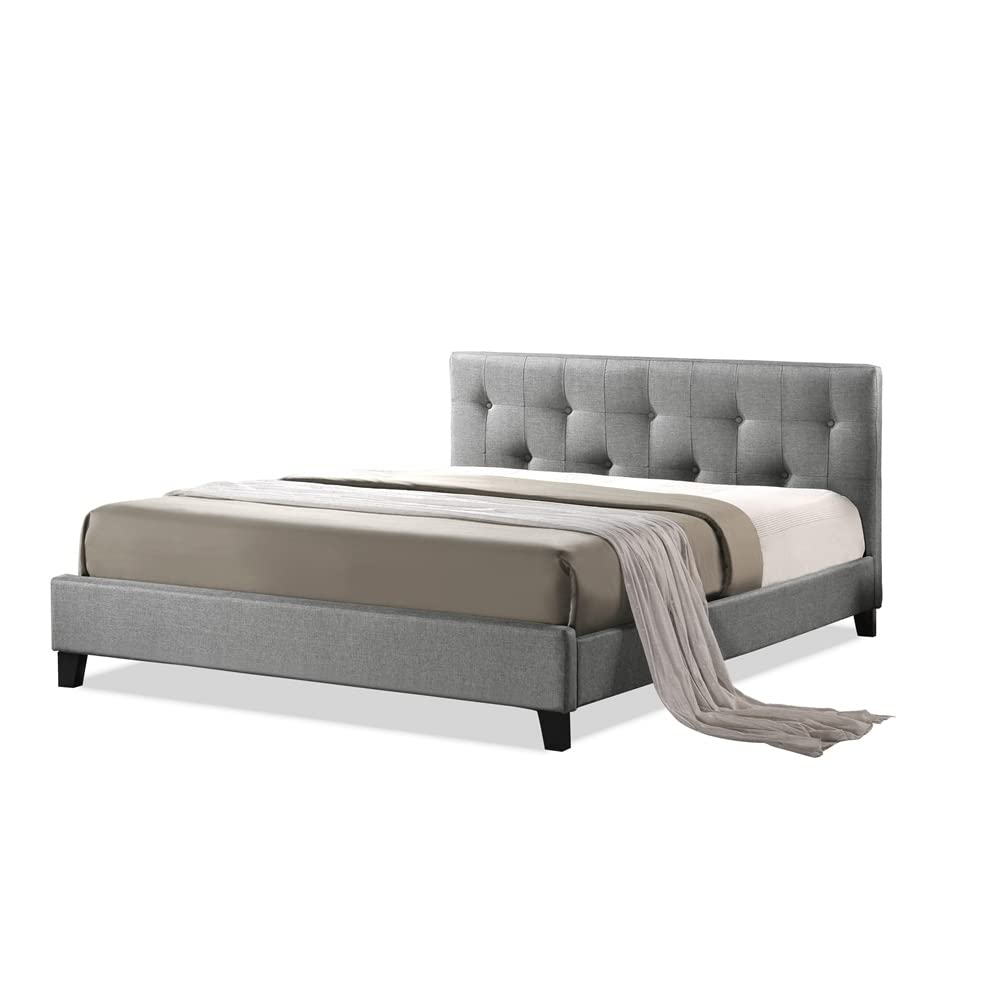 Baxton Studio Annette Linen Modern Bed with Upholstered Headboard, Full, Grey