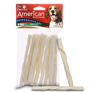 pet factory american beefhide 5" twist sticks dog chew treats - natural flavor, 10 count/1 pack