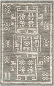 safavieh kenya collection accent rug - 2' x 3', grey, hand-knotted moroccan boho tribal wool, ideal for high traffic areas in entryway, living room, bedroom (kny635a)